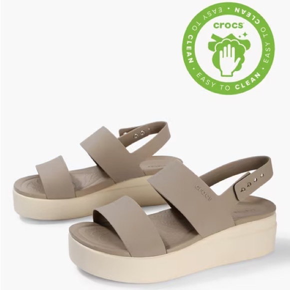 CROCS | Shoes | Crocs Brooklyn Tan Cream Platform Wedge Sandals With ...